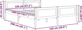 Rám postele masivní borové dřevo šedý 120 x 200 cm 322126