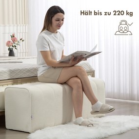 HOMCOM Moderní ložnicová lavice, čalouněná lavice s dřevěným rámem, nosnost až 220 kg, opěrka nohou, krémově bílá
