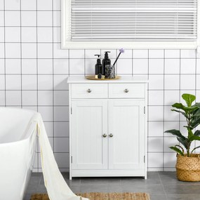 Kleankin Koupelnová Skříňka s Úložným Prostorem, 2 Zásuvky, 2 Dveře a Nastavitelná Polička, Moderní Styl pro Koupelnu a Ložnici, 60x30x75 cm