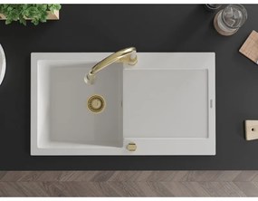 Mexen Leo, 1-komorový granitový dřez 900x500x190 mm a dřezová baterie Elia, bílá, 6501-20-670101-50