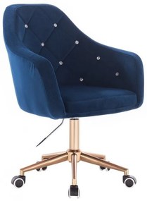 LuxuryForm DESIGN Otočné křeslo ROMA VELUR na zlaté podstavě s kolečky - modré