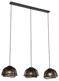 Orientální závěsná lampa černá bambusová 3-světelná - Pua