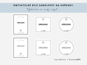 OREGÁNO - omyvatelná samolepka na kořenky, výběr rozměrů Ø 5 cm / 5 x 5 cm / 6 x 8 cm | DomaLEP tvar: OBDÉLNÍK, barva: BÍLÁ - ČERNÉ písmo, velikost: š. 6 cm x v. 8 cm – základní písmo