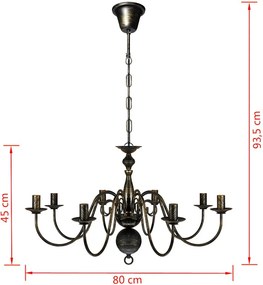 Patinovaný černý kovový lustr pro 8 žárovek E14 241384