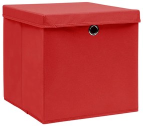 Úložné boxy s víky 4 ks červené 32 x 32 x 32 cm textil - Default Title