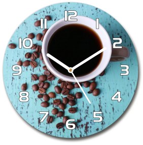 Wallmuralia Skleněné hodiny kulaté Černá káva fi 30 cm