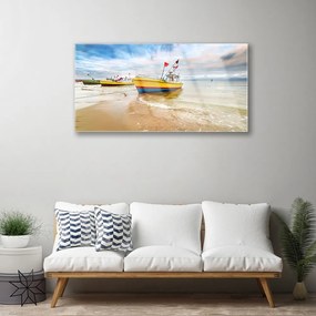 akrylový obraz Loďky Pláž Moře Krajina 100x50 cm