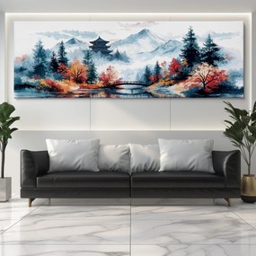 Obraz na plátně - Japonský chrám Kikuji skrytý v horách FeelHappy.cz Velikost obrazu (šířka x výška): 210 x 70 cm