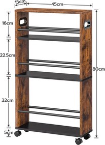 Pojízdný kuchyňský regál Vasagle Tonari 45 cm černý/hnědý