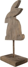 Hnědá antik dřevěná dekorace králík na podstavci - 14*8*30 cm