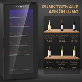 HOMCOM Chladnička na víno, kompresorová, na 18 lahví, 50 litrů, se skleněnými dveřmi, 5-18°, chladnička na lahve s dotykovým spínačem| Aosom