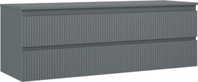 Mexen Rivel, koupelnová skříňka pod umyvadlo 140 cm s horní deskou, 2 zásuvky, drážkovaná, grafit matná - 91A20-14047-2-BFFC66