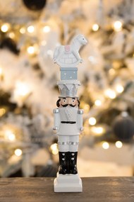 Bílá vánoční dekorace Louskáček s koníkem - 6*5*23 cm