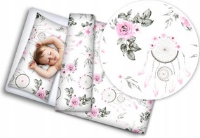Dětské bavlněné povlečení do postýlky 120x90 cm BABYMAM PREMIUM - Lapače snů a květy