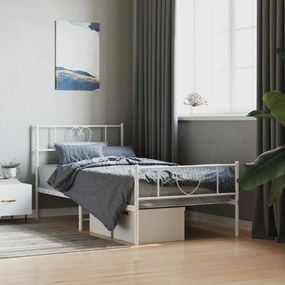 Kovový rám postele s hlavovým a nožním čelem bílý 100 x 190 cm - Default Title
