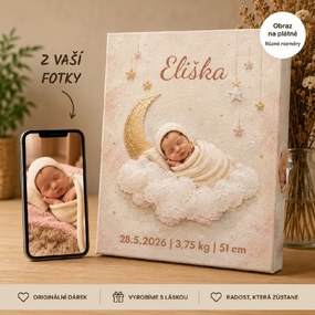 Foto obraz na plátno pro miminko – Personalizovaný milníkový tisk Rozměry obrazu: 20 x 30 cm