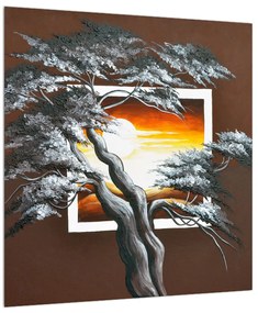 Moderní obraz stromu a východu slunce (40x40 cm)