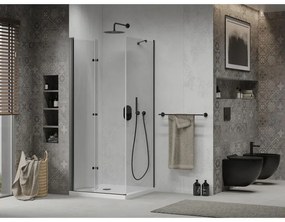 Mexen Lima, sprchový kout 90 (dveře) x 90 (stěna) cm, 6mm čiré sklo, černý profil + SLIM sprchová vanička 5cm s černým sifonem, 856-090-090-70-00-4010B