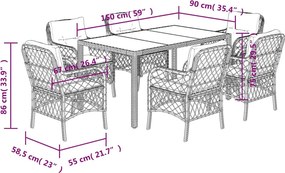 7dílný zahradní jídelní set s poduškami šedý polyratan 3212033