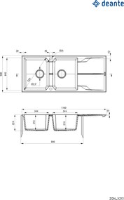Deante Dřez Andante Flush 2 komory + odkapávač , granit - ZQN N213 černý