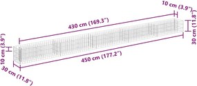 Gabionový vyvýšený záhon pozinkovaná ocel 450 x 30 x 30 cm 145645