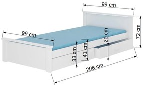 ADRK Postel ALDEX, CH-Alde-W+LG-208+M-E1939, 200x90 cm s matrací, bílá/světle šedá