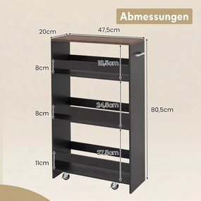 Costway Vozík do niky 20cm široký 4patrový kuchyňský vozík úzká nika