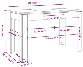 vidaXL Jídelní stůl bílý 120 x 60 x 76 cm dřevotříska