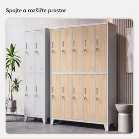 Šatní skříň BOZP 10-dveřová šedá / dub sonoma: Eco Design BARTEK 1360 x 1720 x 450 mm