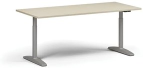 Výškově nastavitelný stůl OBOL, elektrický, 675-1325 mm, deska 1800x800 mm, šedá zaoblená podnož, bříza