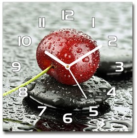 Wallmuralia Skleněné hodiny čtverec Čerešně v dešti 30x30 cm