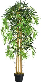 Umělý bambus Outsunny 150cm se květináčem - realistická dekorativní syntetická rostlina pro domov, zahradu, kancelář Ø18x150 cm Zelená | Aosom