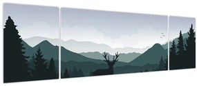 Obraz - Jelen s vlkem ve skalách (170x50 cm)