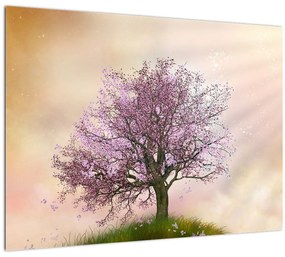 Obraz rozkvetlého stromu na vrcholku kopce (70x50 cm)