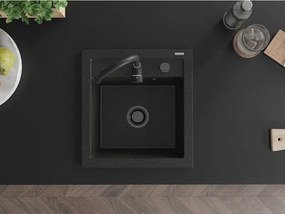 Mexen Vito, granitový dřez 520x490x210 mm, 1-komorový, černá-zlatá metalíza s černým sifonem, 6503521000-75-B