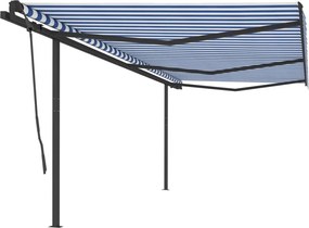 vidaXL Automatická zatahovací markýza se sloupky 6 x 3,5 m [3070286] Barva: Modro-bílá