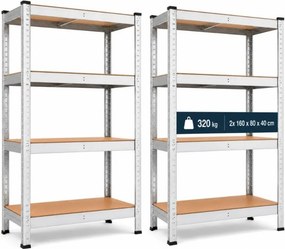 AREBOS 2x Dílenský regál 160 x 80 x 40 cm 320 kg - stříbro