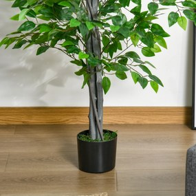 HOMCOM Velký umělý fikusový strom 135 cm, umělé rostliny v květináči, realistický umělý strom se cementem, umělá tráva pro obývací pokoj, ložnici, ka…