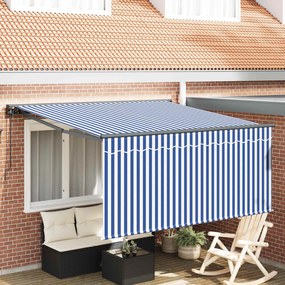 Stahovací markýza Modrá a bílá 350 x 250 cm Polyester a hliník 3330201