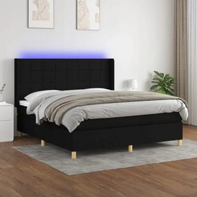 Box Spring Postel S Matrací A Led Černá Textil Černá Blok se čtverci 180
