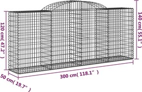 Klenutý gabionový koš 300 x 50 x 120/140 cm pozinkované železo 153516