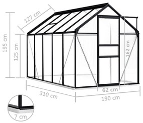 Skleník s podkladovým rámem antracitový hliník 5,89 m² - Default Title