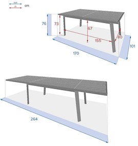 DEOKORK Hliníkový stůl ALORA 170/264x101 cm (šedo-hnědý)