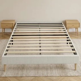 HOMCOM rám postele 140 x 190 cm s lamelovým roštem, čalouněná dvoulůžková postel z kordurové látky, úložný prostor pod ní, krémová