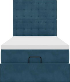 Osmanský rám postele s matracemi tmavě modrá 100x200cm samet 3313599