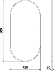 Mexen Loft, oválné koupelnové zrcadlo 90 x 45 cm, barva rámu černá matná, 9851-090-045-000-70