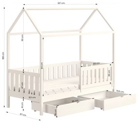 Dětská domečková postel Nemos II 80x180 se zásuvkami - bílá
