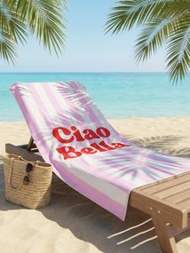 Sinsay - Pruhovaný ručník s nápisem „Ciao Bella“ - růžová