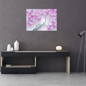 Obraz květů na stříbrném kmeni - abstrakt (70x50 cm)