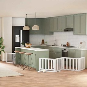 Zábrana pro psy s dvířky skládací 8 panelů bílá 640 cm topol 3155674